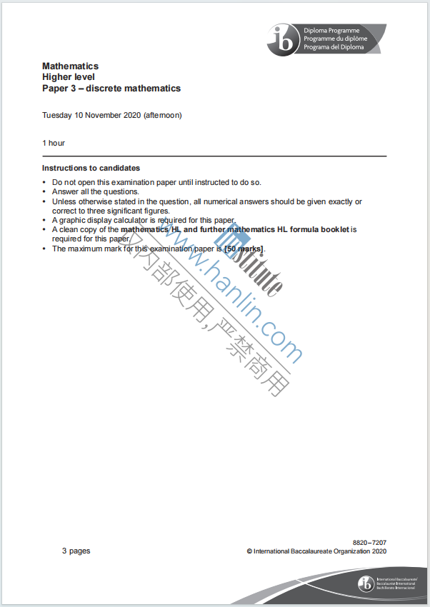 IB数学高水平离散数学2020年真题下载《IB Mathematics Higher Level Paper 3-Discrete ...